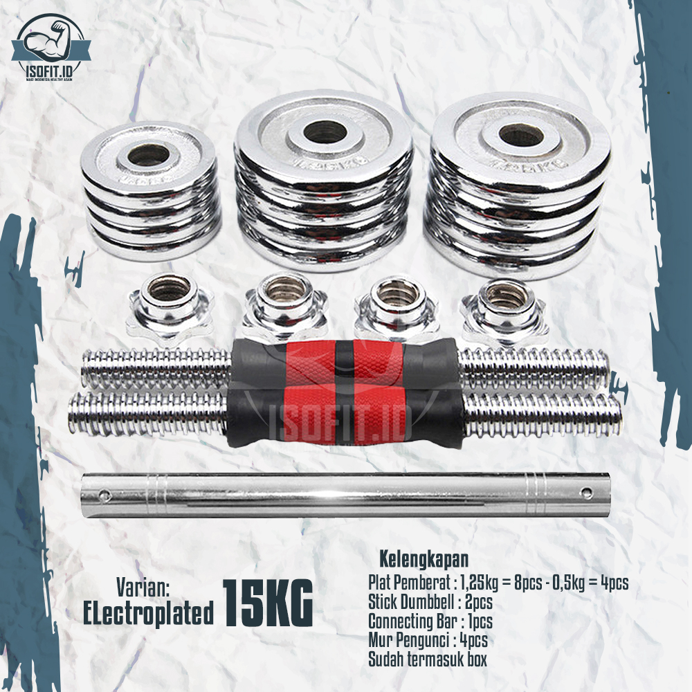 Jual Isofit Adjustable Dumbell Chrome Set 15KG / Barbel / Alat Angkat Beban / Alat Fitness Rumah ...