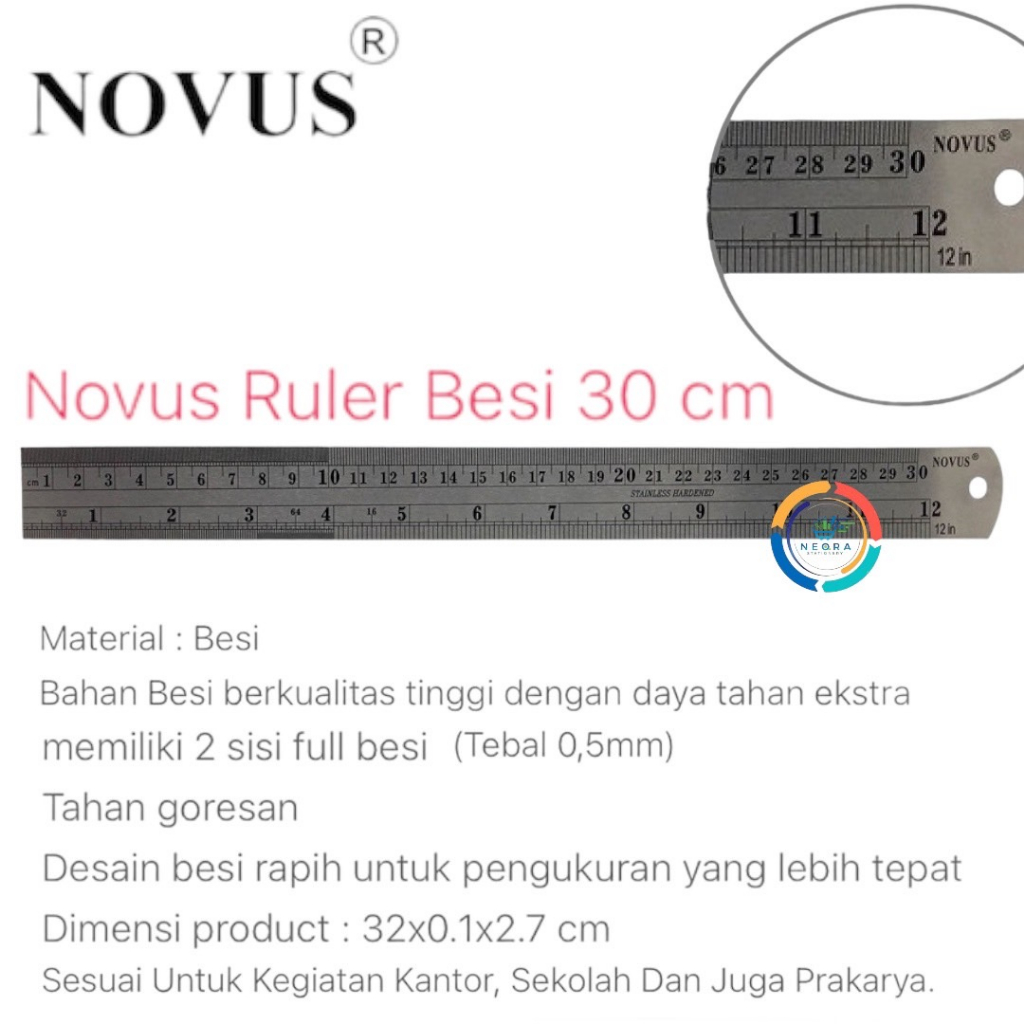Jual Penggaris Besi Novus / Iron Ruler 30 cm (Tebal 0,5 mm) | Shopee ...