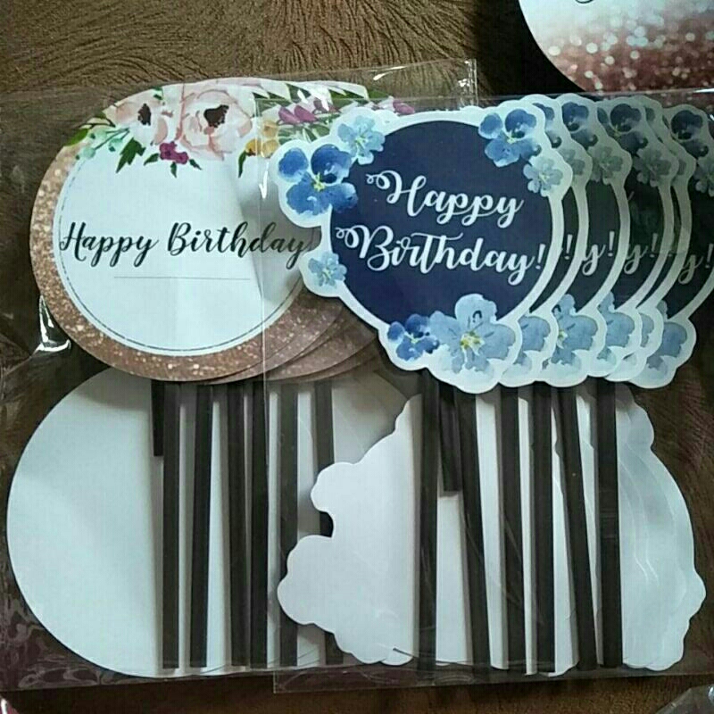 Jual Topper kue bulat bahan kertas happy birthday isi 12pcs | Shopee ...