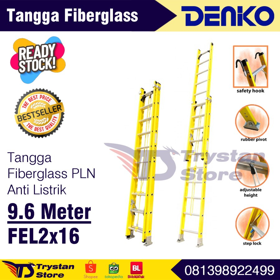 Jual Tangga Fiberglass 9.2 Meter Alumunium Extension Denko 9,2 M Tangga ...