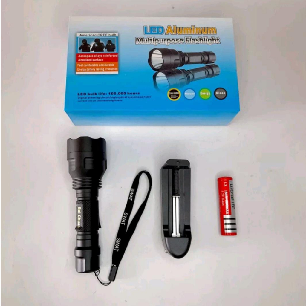 Jual *COD* Paket Senter LED Cahaya Kuning C8 - Senter Senapan Cahaya ...