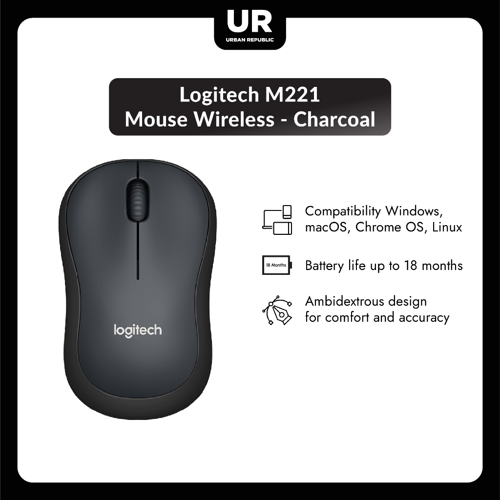 Jual Logitech M221 Mouse Wireless - Charcoal | Shopee Indonesia