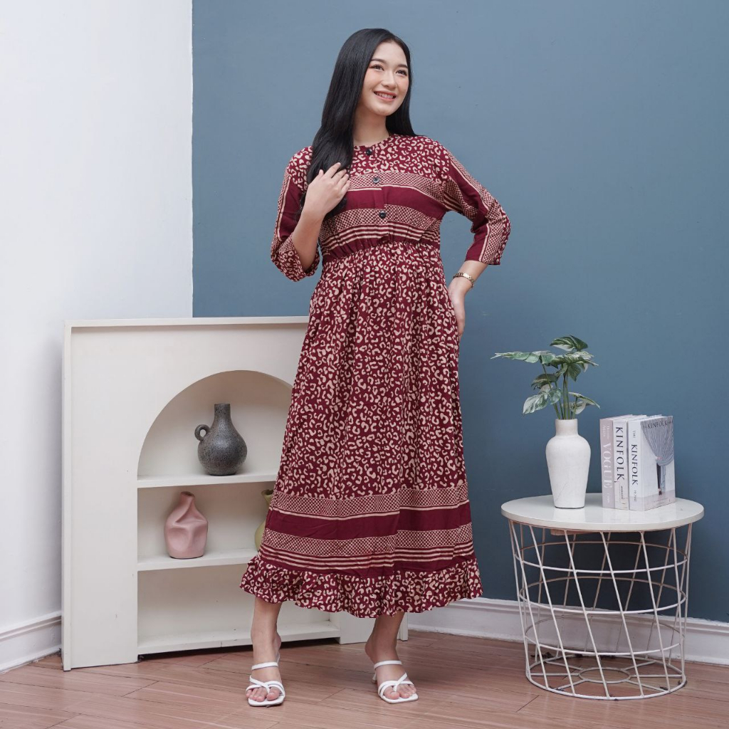 Jual Long Dress Daster Lengan Panjang Ibu Ibu Kekinian Kencana Ungu ...