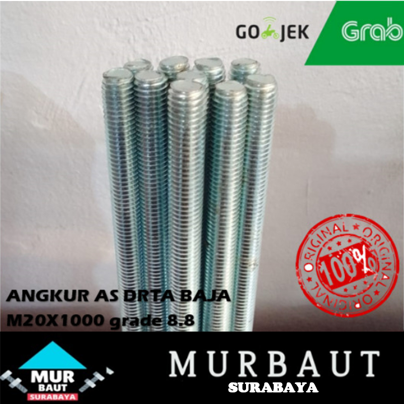 Jual Asdrat/Longdrat Baja 8.8 M20 x 1000 mm Stud bolt / Long drat ...