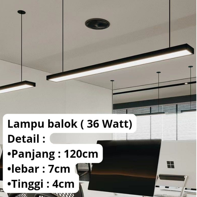 Jual Lampu balok Led 36 watt office gantung plafon - BodyHitam+putih ...