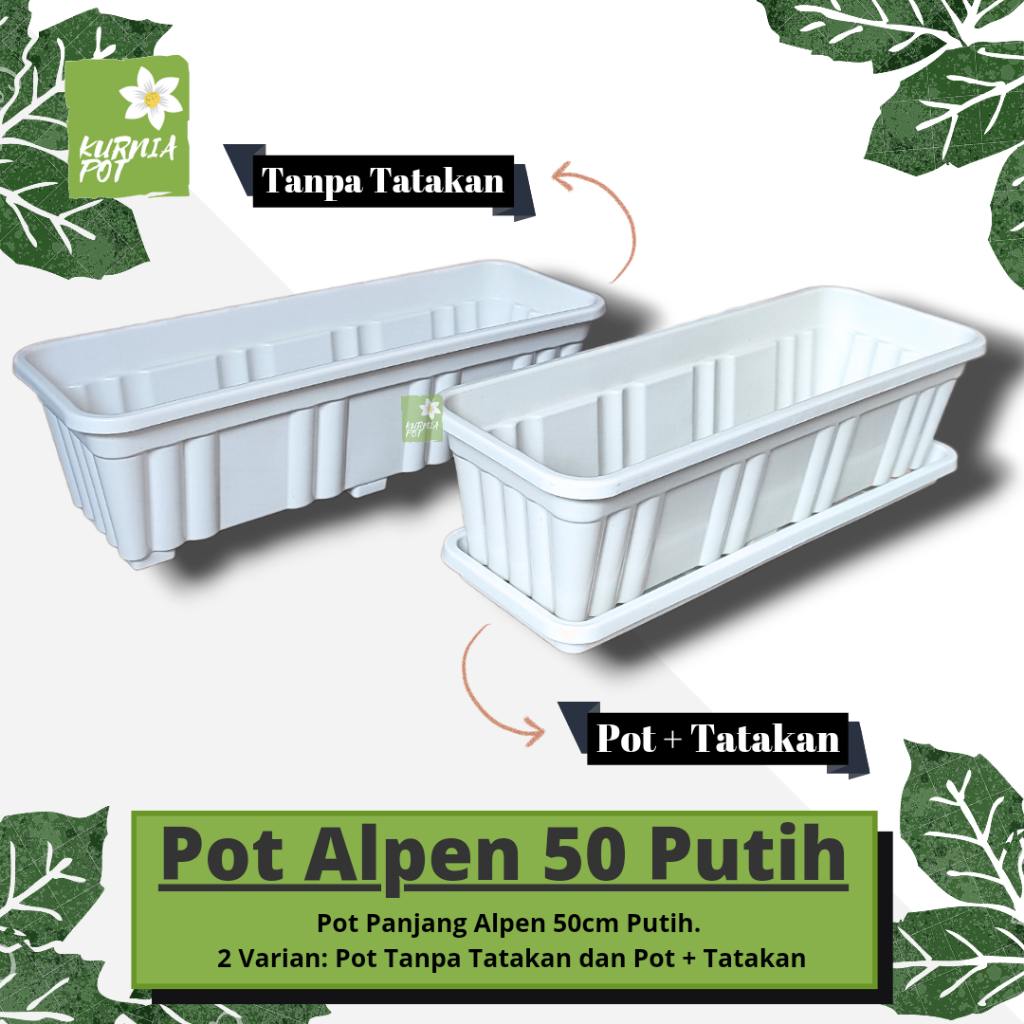 Jual Pot Panjang Tanaman Bunga Alpen 50 Putih Satu Set Alas Tatakan ...