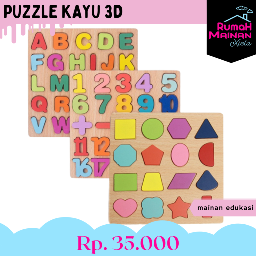 Jual [RMX] PUZZLE KAYU 3D - MAINAN EDUKASI ANAK ALPHABET ANGKA GEOMETRI ...