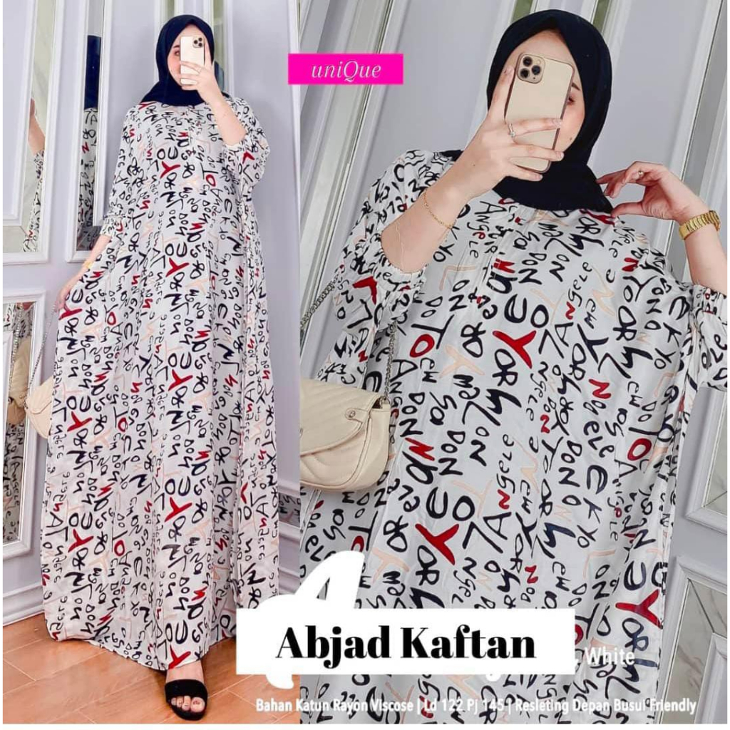 Jual Kaftan Wanita - Abjad Kaftan Simple Kekinian Motif Huruf ABCD ...