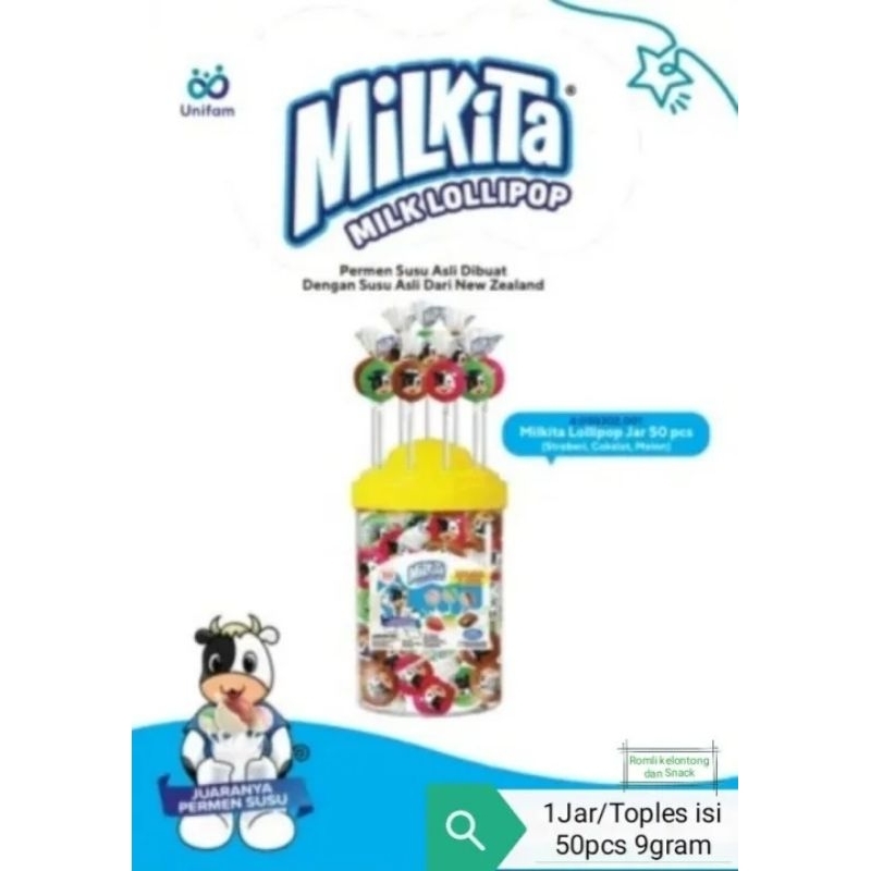 Jual Permen Milkita Milk Lollipop Jar / Toples Assorted isi 50 Pcs ...
