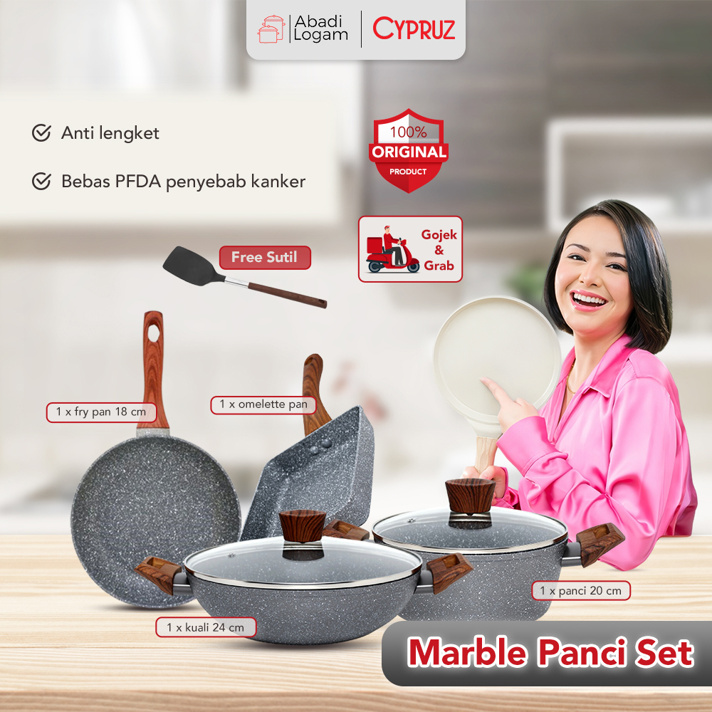 Jual Cypruz Marble Panci Set Paket Royal Cookware Kuali wajan Penggorengan anti lengket | Shopee ...
