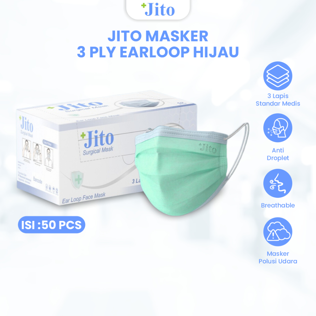 Jual JITO Masker Medis 3 Ply Earloop Hijau - Box isi 50 pcs | Shopee ...