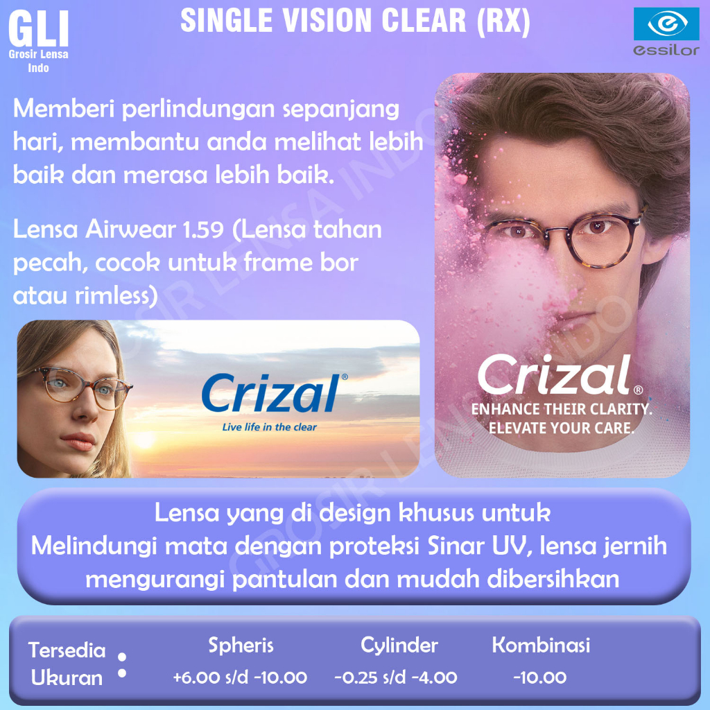 Jual Lensa Essilor Airwear 1.59 Spheris Criza Sapphire UV RX | Shopee ...