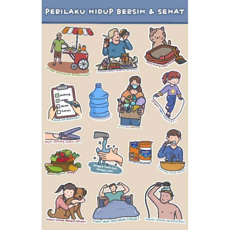 Jual [15 pcs] STIKER TEMA PHBS (PERILAKU HIDUP BERSIH DAN SEHAT ...