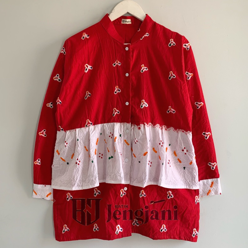 Jual Blouse Saraswati Jumputan Merah Putih | Blouse Batik Merah Putih ...