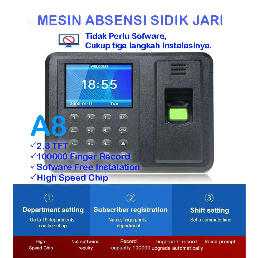 Jual MESIN ABSENSI A8 - FINGER PRINT - FINGERPRINT - MESIN ABSEN SIDIK JARI | Shopee Indonesia