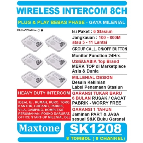 Jual Wireless Intercom Interkom 8CH - MAXTONE SK1208 Cocok untuk di ...