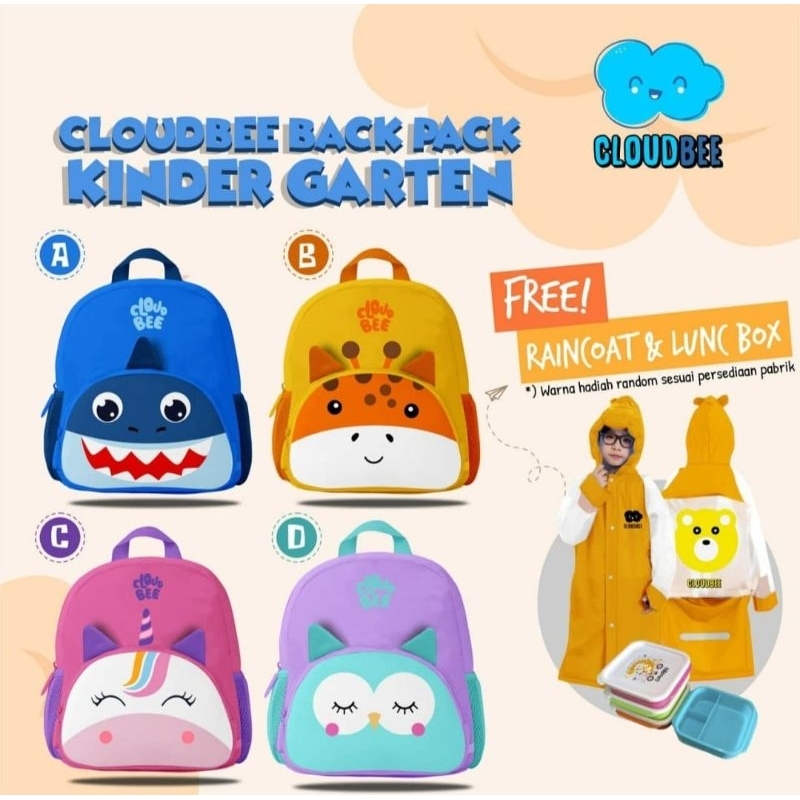 Jual Cloudbee Backpack for Kindergarten TK/Paud GRATIS Rain coat& snack ...