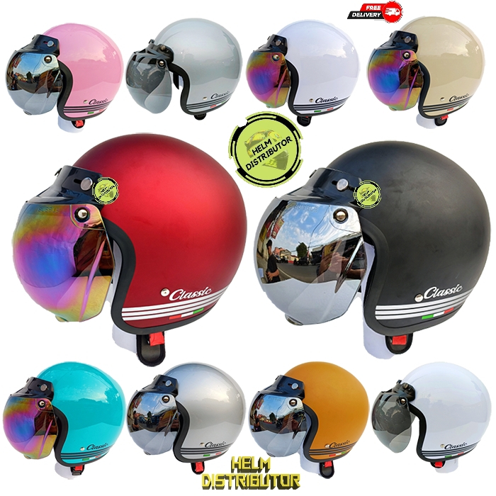 Jual HELM BOGO Classic DEWASA KACA CEMBUNG DAN KACA DATAR,SILVER ...