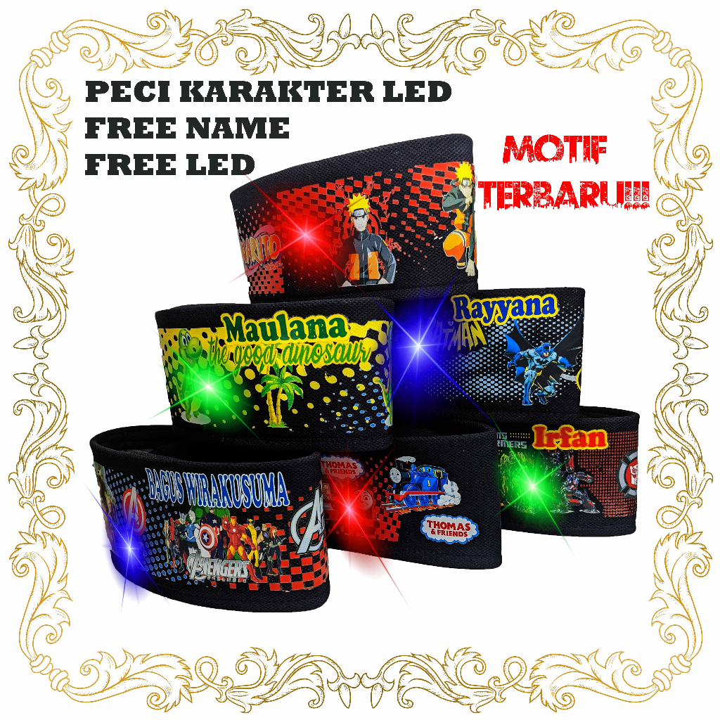Jual Peci Songkok Karakter Anak LED MOTIF TERBARU Gratis Nama Gratis ...
