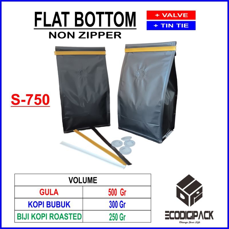 Jual KEMASAN KOPI 250 GRAM FLAT BOTTOM NON ZIPPER VALVE TIN TIE GUSSET POUCH | Shopee Indonesia