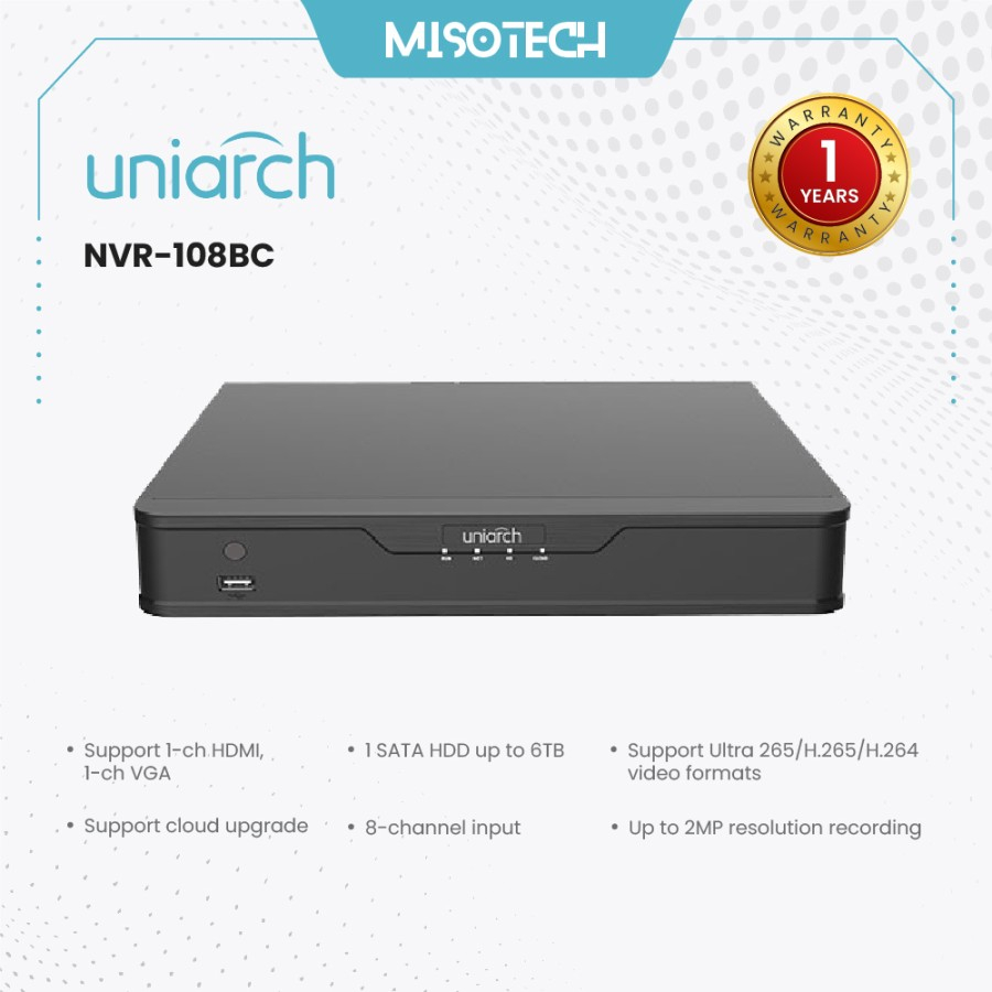 Jual NVR IP 8CH 2MP UNIARCH UNV NVR-108BC NON-POE 1 HDD ULTRA H.265 ...
