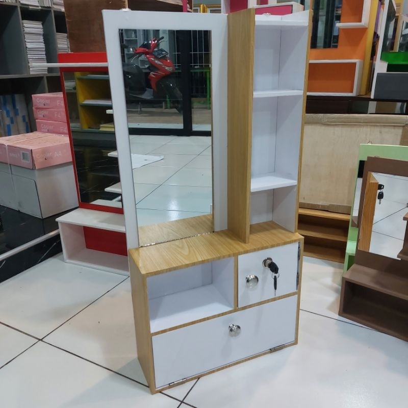 Jual Rak Rias Cermin gantung Ukuran 70 x 35 Cm motif Serat Kayu Putih ...
