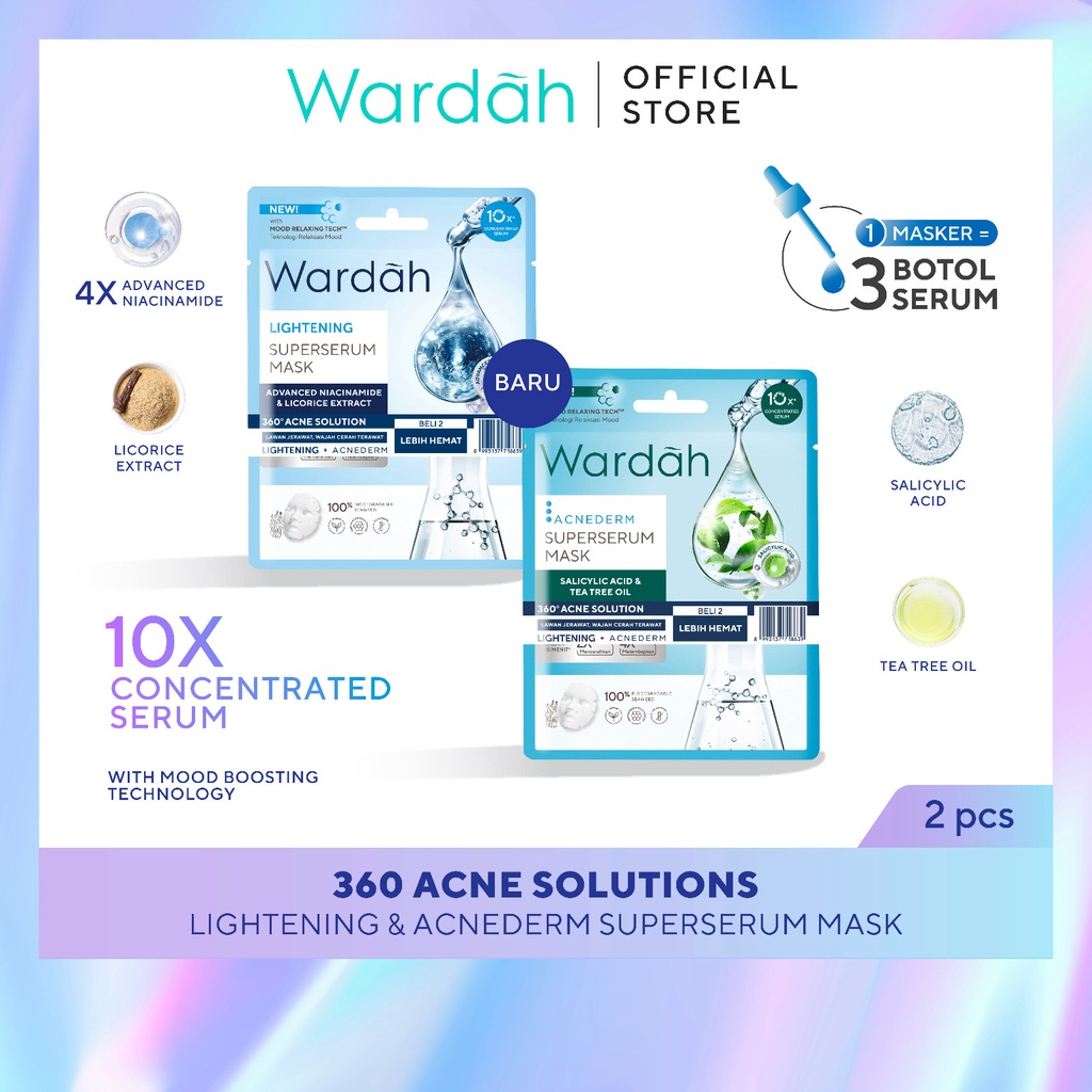 Jual WARDAH Superserum Mask Lightening & Acnederm Indonesia / Masker ...