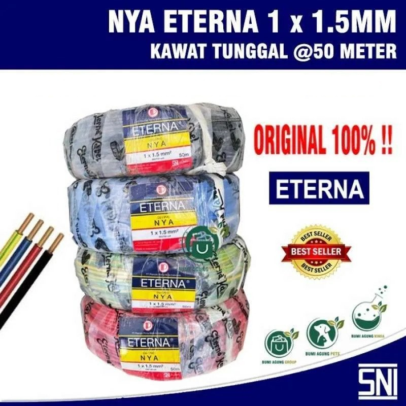 Jual Kabel Listrik Tembaga Tunggal NYA 1x1,5 Eterna 50 Meter | Shopee Indonesia