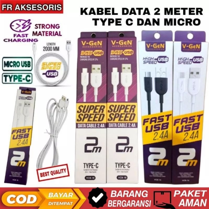 Jual Kabel Data 2 Mtr Micro Usb Type C V-gen Vcb-18 & Vcb-16 Fast ...