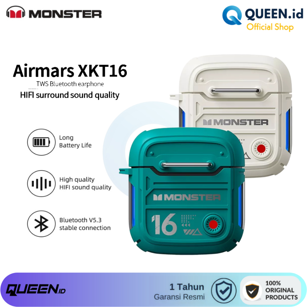 Jual MONSTER XKT16 TWS True Wireless Earbuds Headset Bluetooth 5.3 HiFi ...