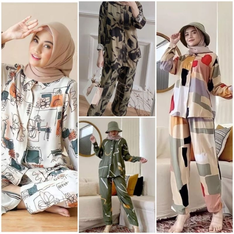 Jual YANAM PIYAMA ONE SET RAYON PREMIUM PAJAMAS KEMEJA PANJANG BUSUI ...