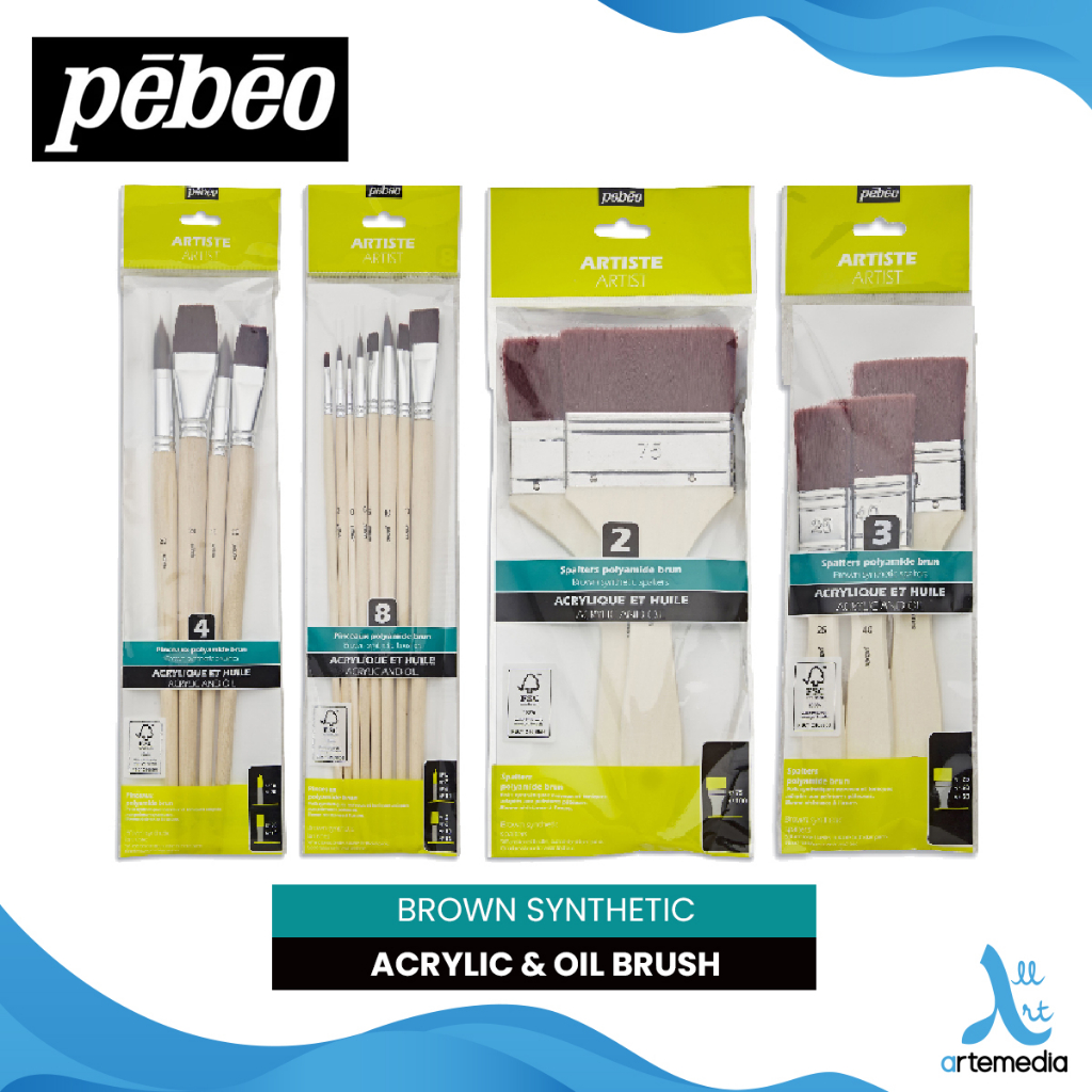 Jual Pebeo Brown Synthetic Oil and Acryllic Brush Set - Kuas Lukis Cat ...