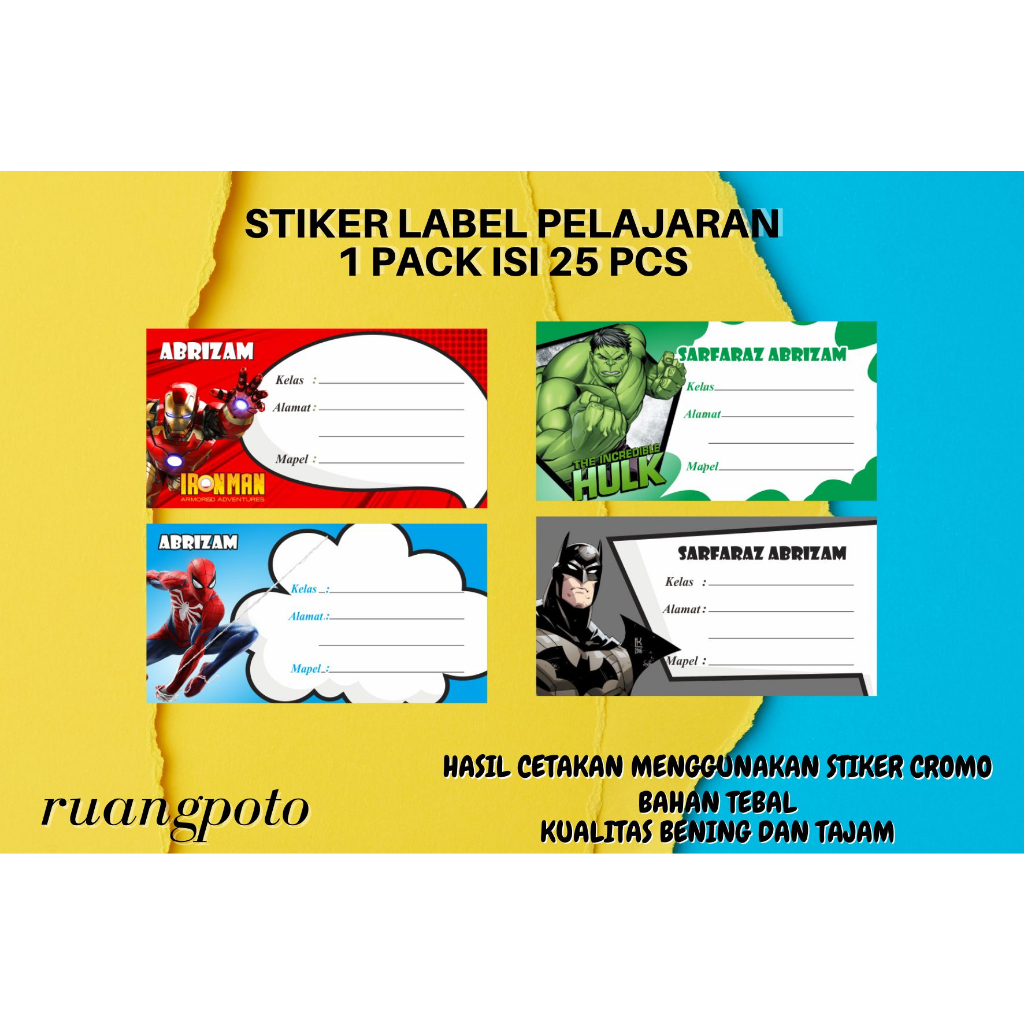 Jual (25pcs) Stiker Mata Pelajaran Stiker Mapel Custom Nama Motif ...