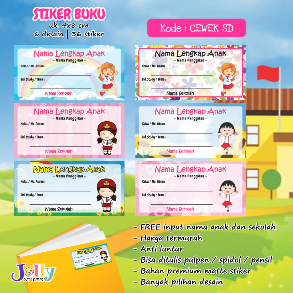 Jual Stiker Nama Buku Sekolah Sticker Label Nama Custom Anak SD ...