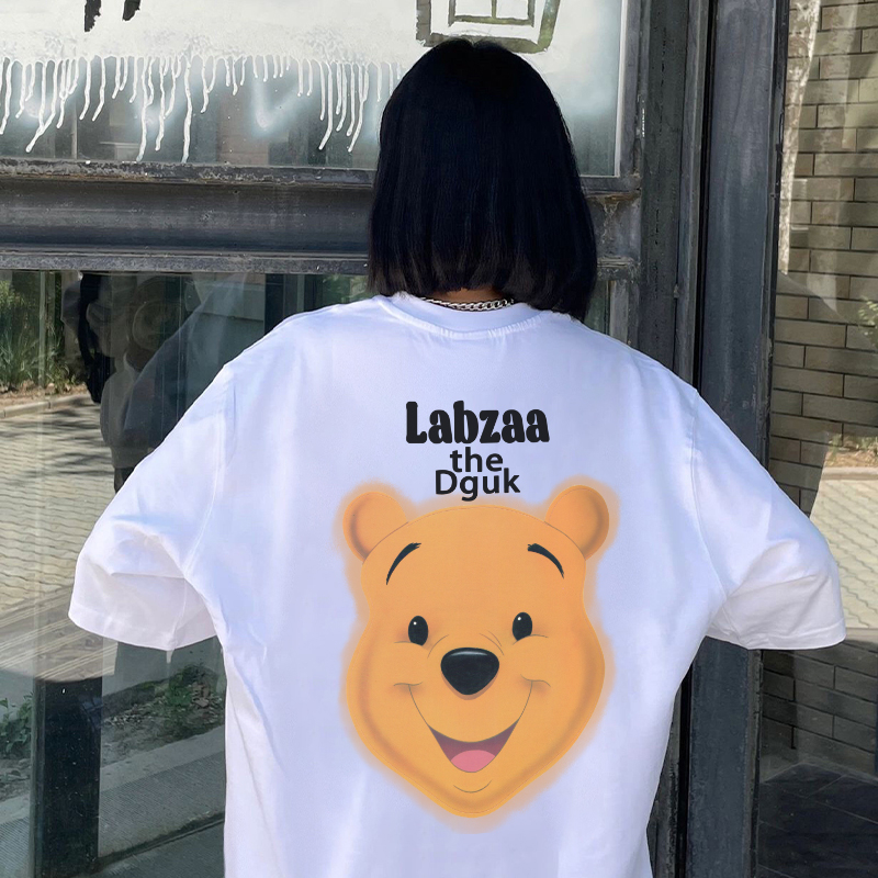 Jual Cartoon Putih Kaos Hitam Lengan Pendek Wanita Kekinian Graphic T ...