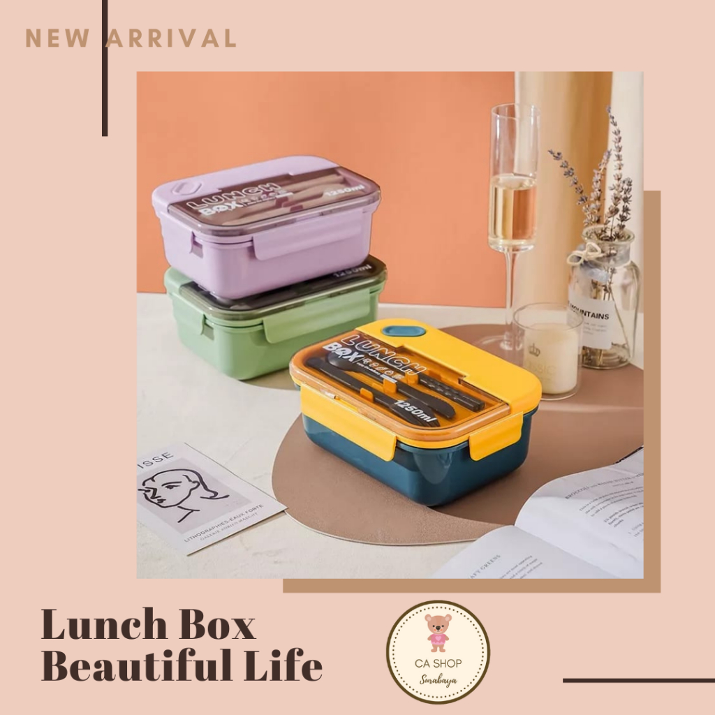 Jual Lunch Box Beautiful Life | Kotak Makan Bento Sekat Free Alat Makan Anti Tumpah | Shopee ...