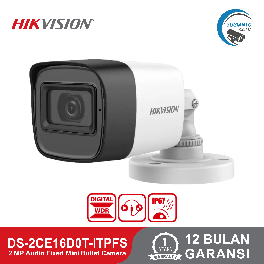 Jual CCTV HikVision DS-2CE16D0T-LPFS 2 MP Audio Fixed Mini Bullet Camera | Shopee Indonesia