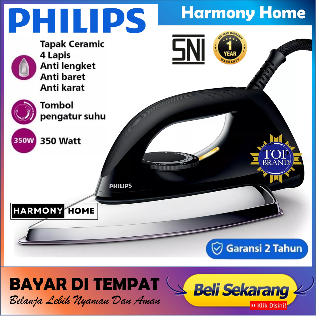 Jual Philips Classic Setrika kering HD1173/80 - Hitam, Tapak Ceramic 4 ...