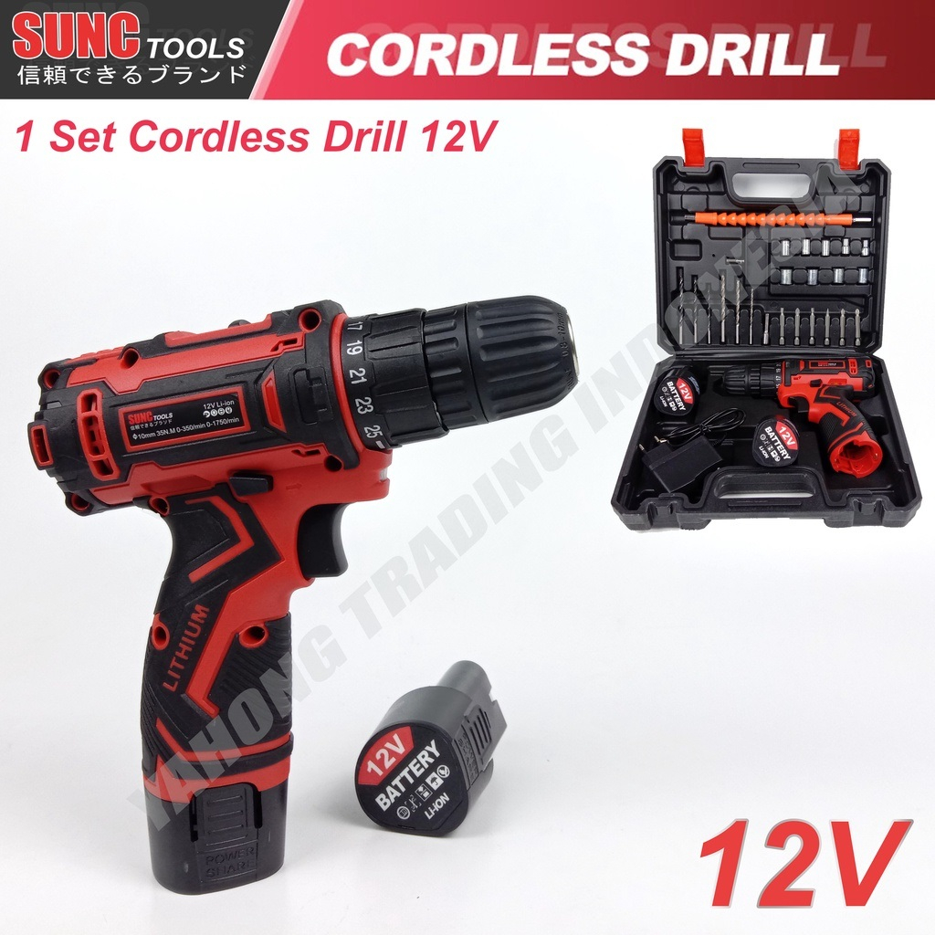 Jual SUNC Tools Mesin Bor Cas Cordless Drill Set 12V Mesin Bor 2 ...