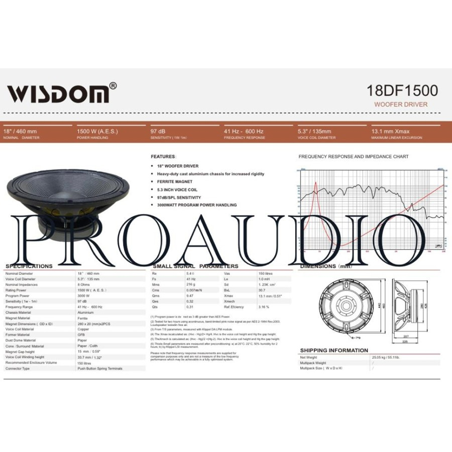 Jual Speaker Wisdom 18DF1500 18 DF1500 18 DF 1500 18 Inch Voice coil 5. ...