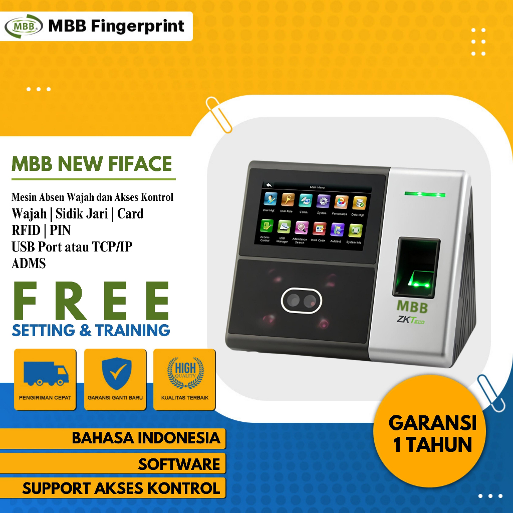 Jual Mesin Absen Wajah Fingerprint Card RFID MBB NEW FIFACE - ZKTeco ...