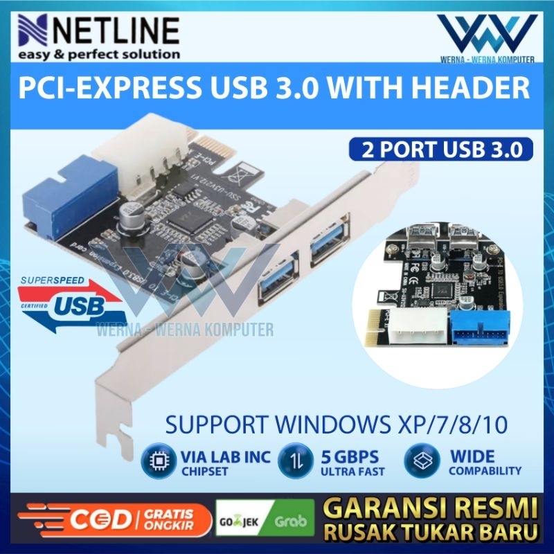 Jual PCI Express PCIE 2 PORT USB 3.0 with Header card PCIx1 Netline | Shopee Indonesia