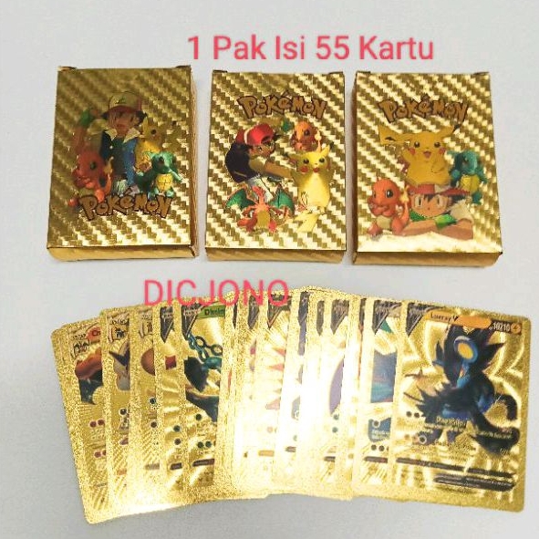 Jual GROSIR Mainan 55 Pcs Kartu Pokemon Pikachu Gold Emas & Black / Trading Card Game | Shopee ...