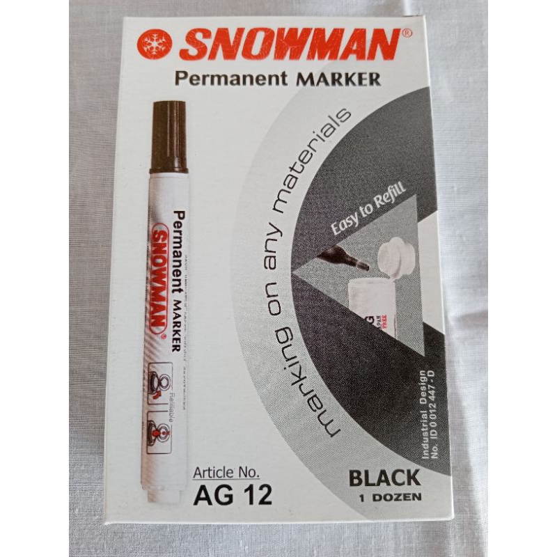 Jual spidol Permanent Snowman /spidol permanent AG black 1 pack (isi ...