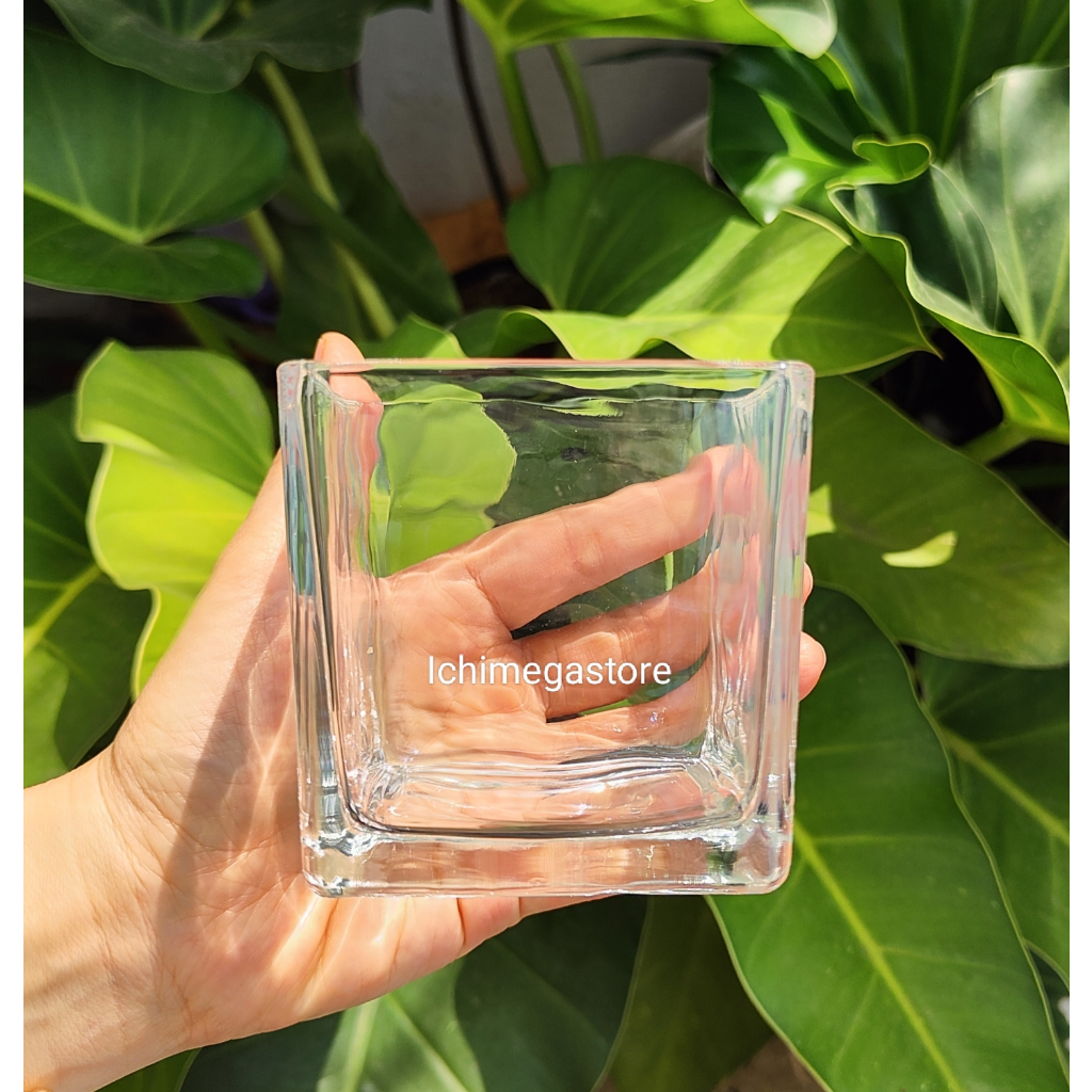 Jual Square Glass Gelas Kotak Vase Wine Tebal Quality Aesthetic ...