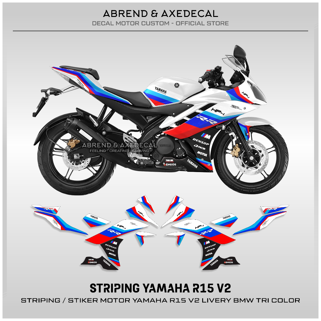 Jual STRIPING R15 V2 BMW TRI COLOR HP4 / STIKER MOTOR YAMAHA R15 V2 ...
