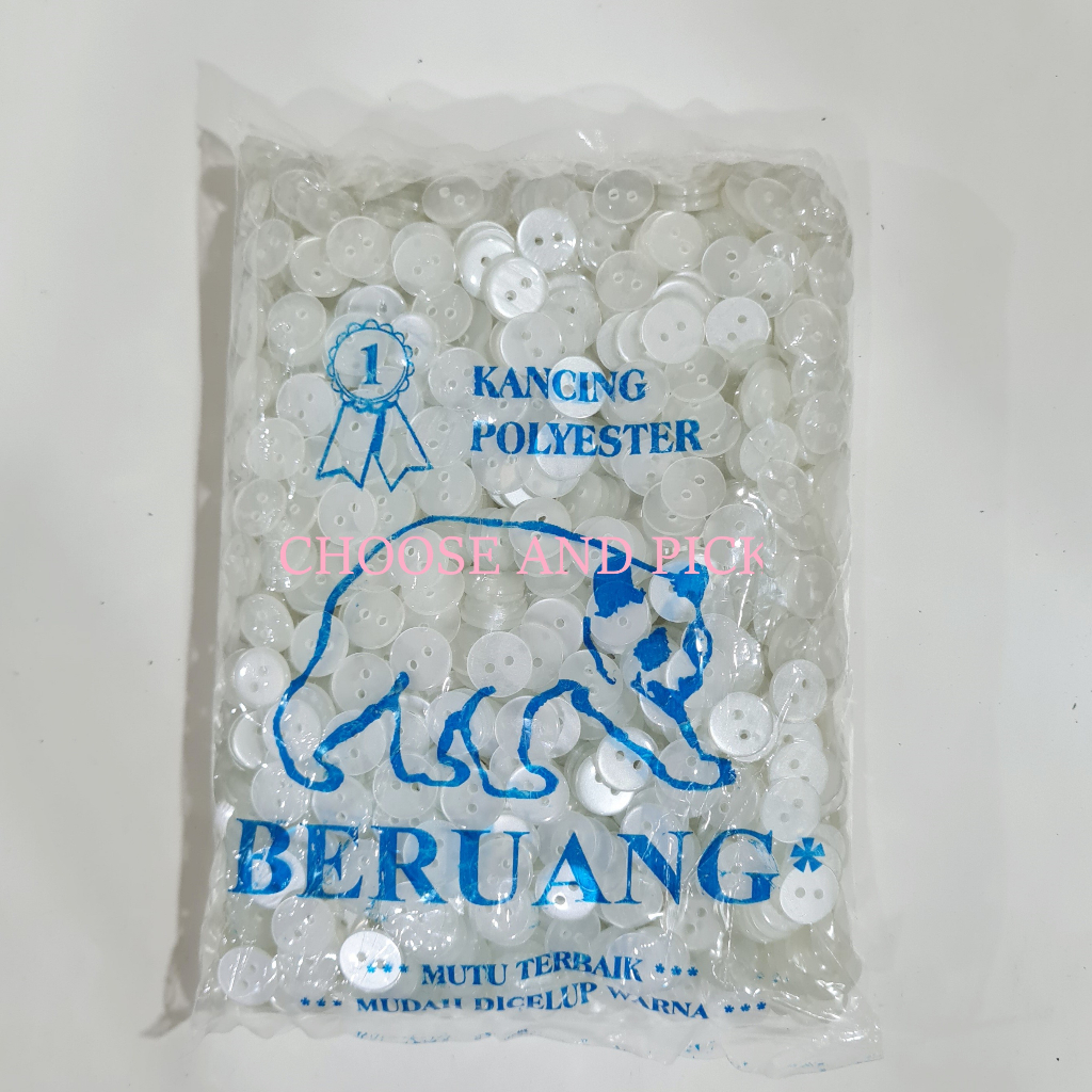 Jual Kancing Baju Lubang 2 Putih Bening Ukuran 20L (13mm) BERUANG Isi ...