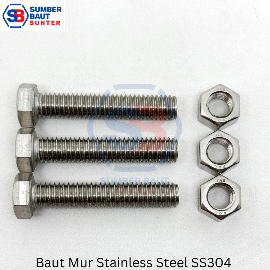 Jual 5/8" x 2" Baut Mur Hexagon Stainless Steel 304 Drat Kasar Inchi ...