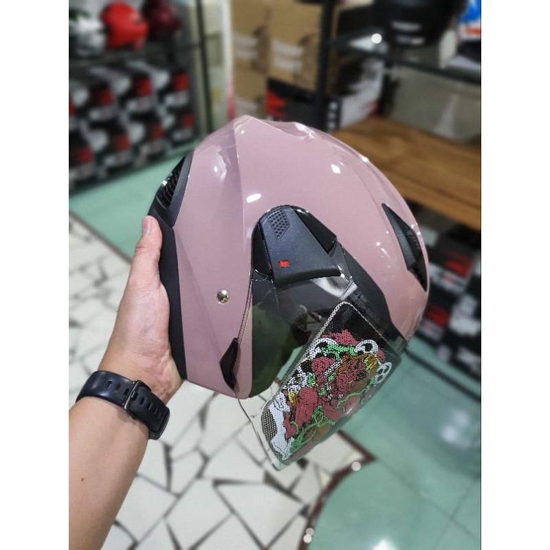 Jual ZEUS ZS 611 LPIN BROWN HELM HALFFACE DOUBLE VISOR DUSTY PINK COLOR ...