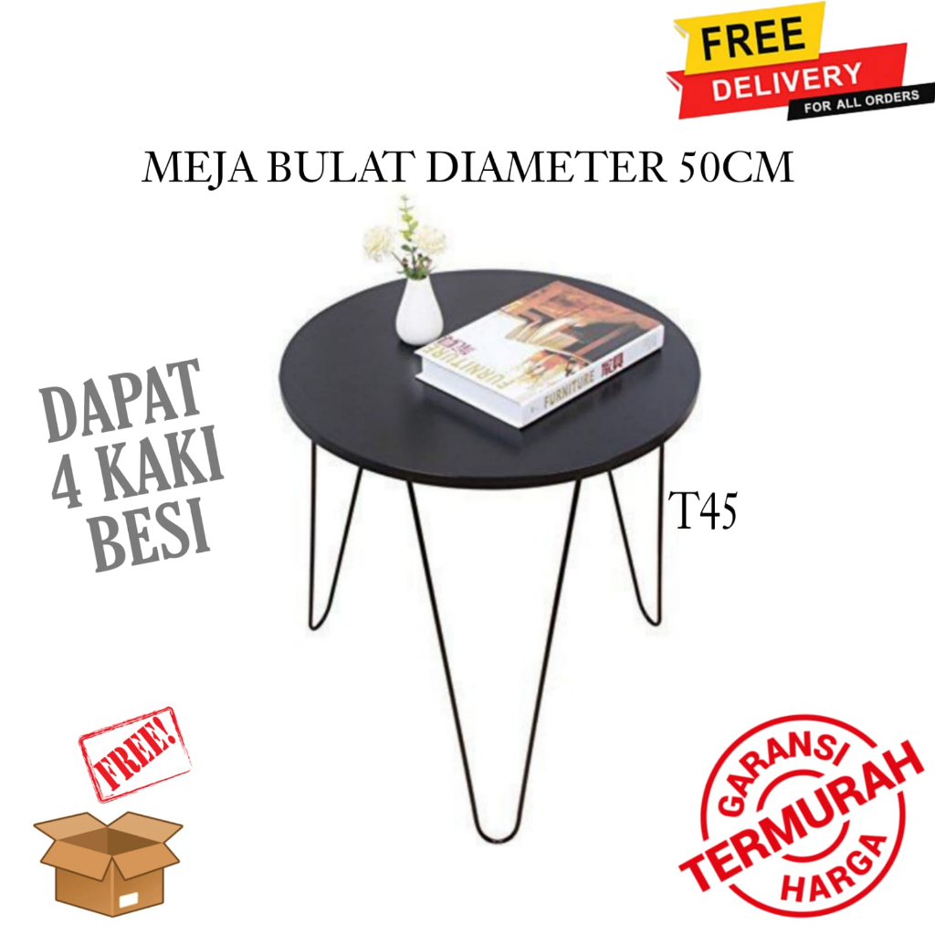Jual Meja Bulat Mini HITAM 50 cm/ Mini Meja Kopi Teras / Tamu / Cafe ...